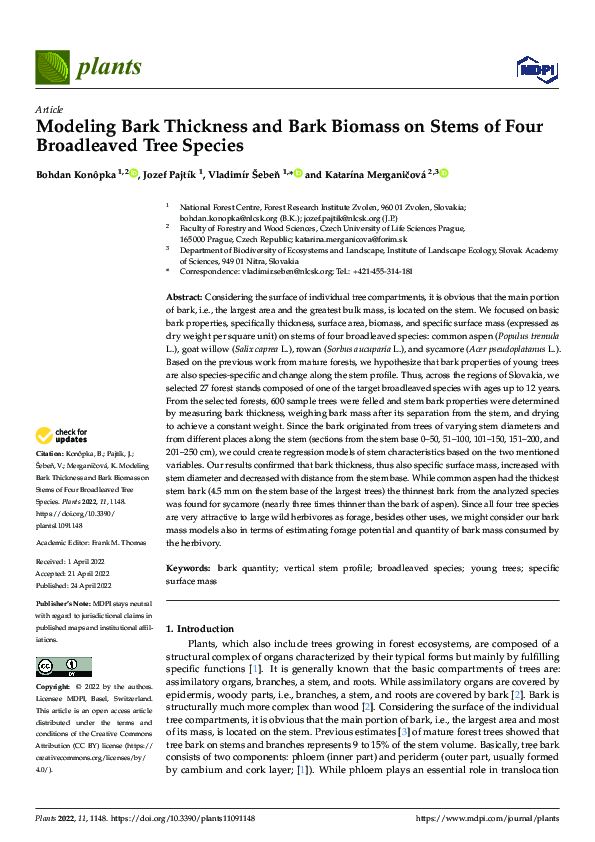 (PDF) Modeling Bark Thickness and Bark Biomass on Stems of Four ...