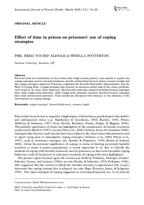 (PDF) Effect of time in prison on prisoners’ use of coping strategies