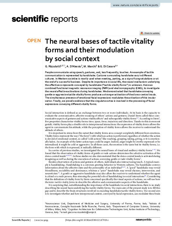 (PDF) The neural bases of tactile vitality forms and their modulation ...