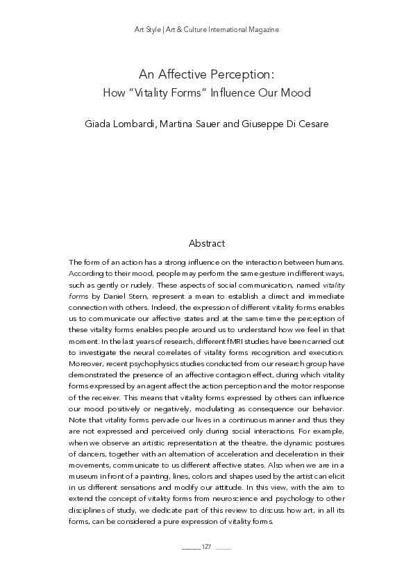 (PDF) An Affective Perception: How "Vitality Forms" Influence Our Mood