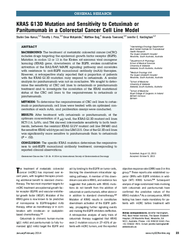 (PDF) KRAS G13D Mutation and Sensitivity to Cetuximab or Panitumumab in ...