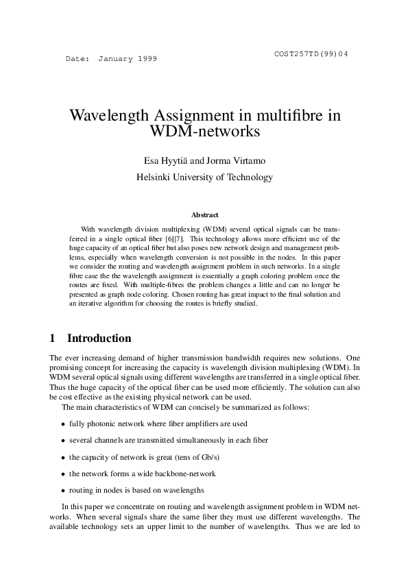 (PDF) Wavelength Assignment in multifibre WDM-networks