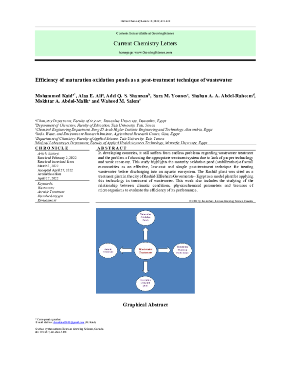 (PDF) Efficiency of maturation oxidation ponds as a post-treatment ...
