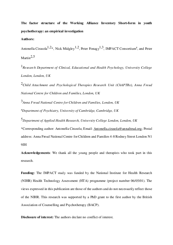 (PDF) The factor structure of the Working Alliance Inventory short-form ...