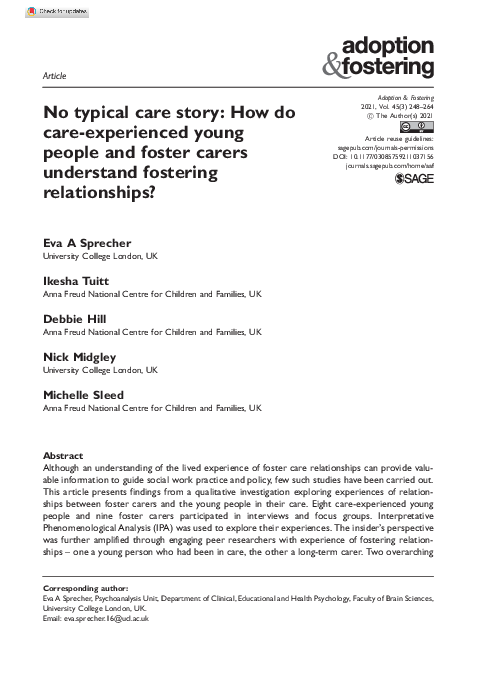 (PDF) No typical care story: How do care-experienced young people and ...