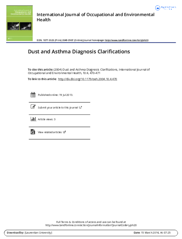 (PDF) Dust and asthma diagnosis clarifications