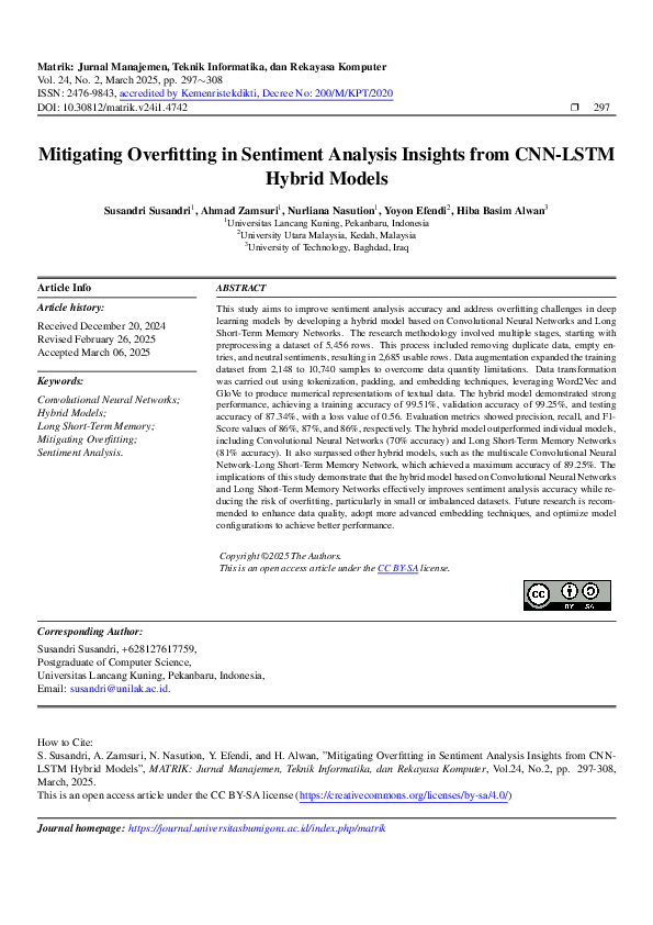 (PDF) Mitigating Overfitting in Sentiment Analysis Insights from CNN-LSTM Hybrid Models