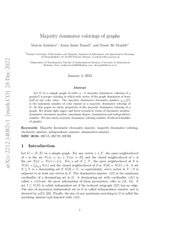 (PDF) Majority dominator colorings of graphs