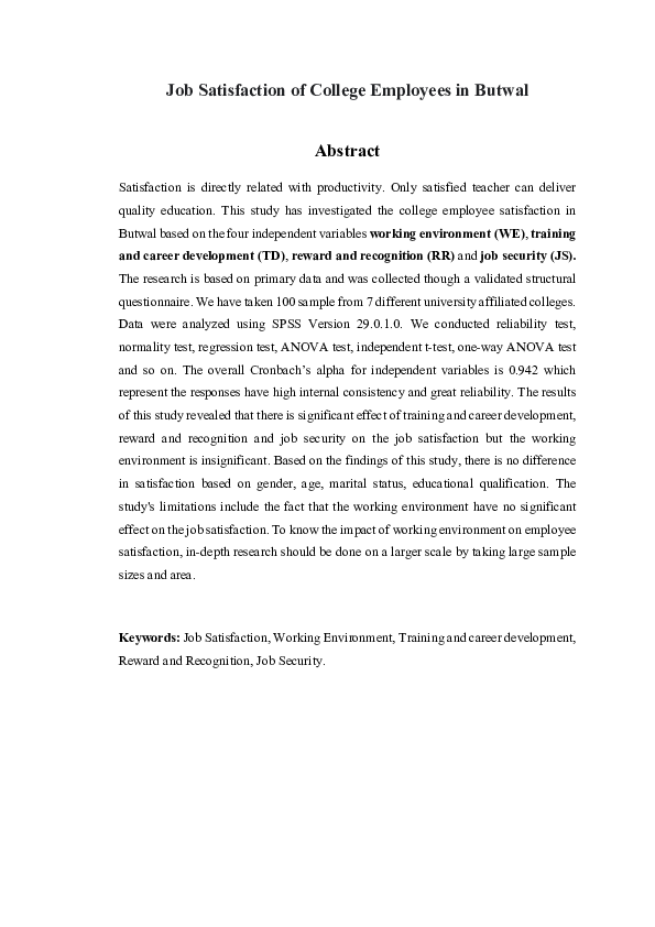(PDF) Job Satisfaction of College Employees in Butwal