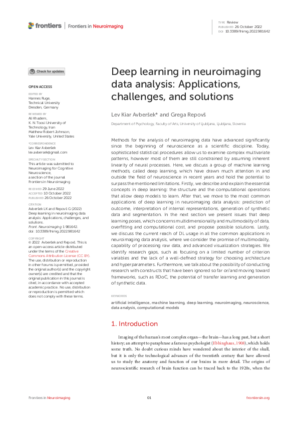 (PDF) Deep learning in neuroimaging data analysis: Applications ...