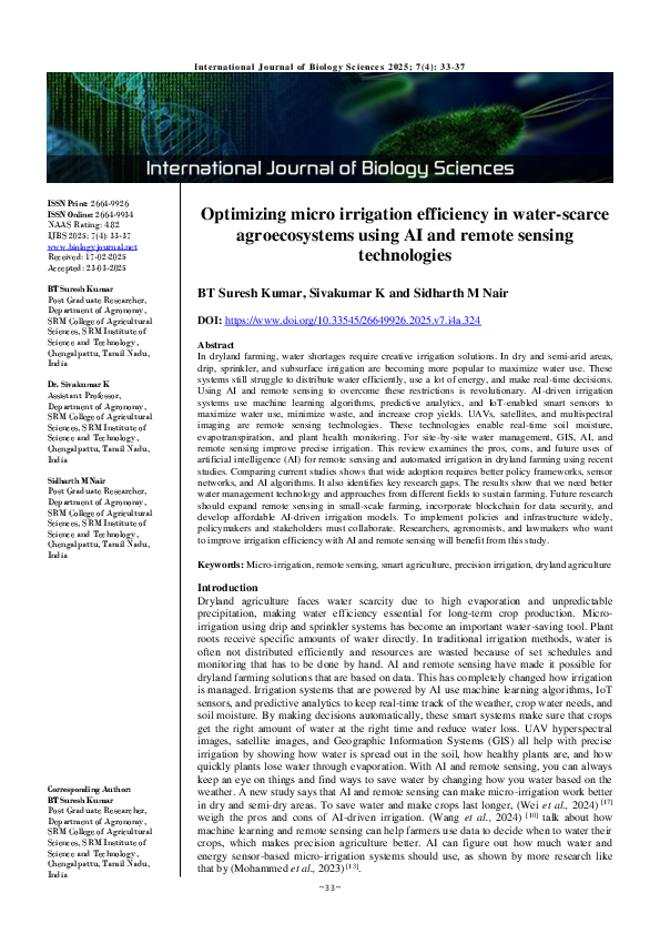 (PDF) Optimizing micro irrigation efficiency in water-scarce agroecosystems using AI and remote ...