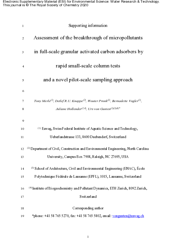 (PDF) Assessment of the breakthrough of micropollutants in full-scale granular activated carbon ...