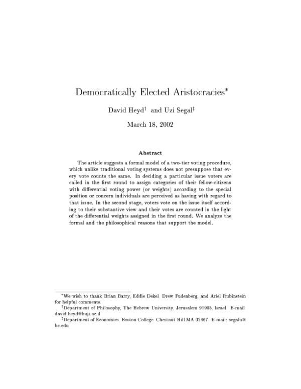(PDF) Democratically Elected Aristocracies