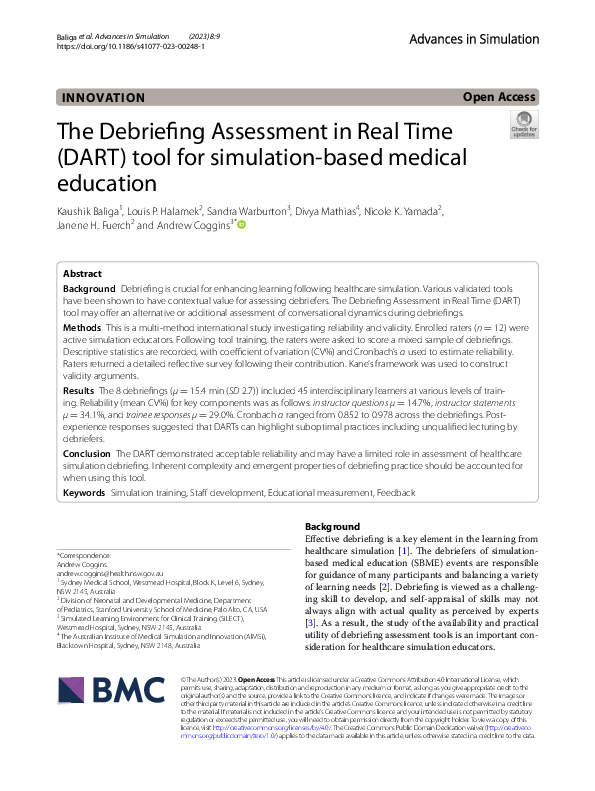 (PDF) The Debriefing Assessment in Real Time (DART) tool for simulation ...