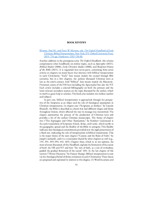 (PDF) [Book Review of:] The Oxford Handbook of Early Christian Biblical ...