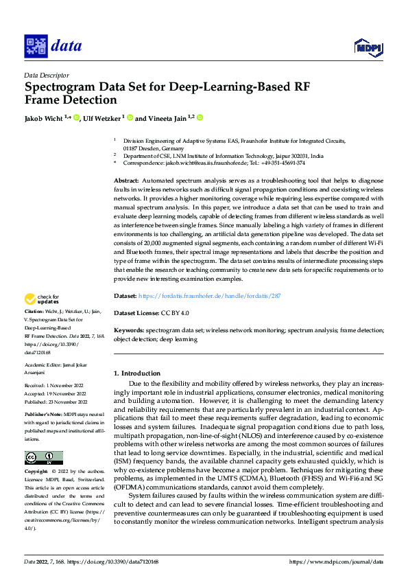 (PDF) Spectrogram Data Set for Deep-Learning-Based RF Frame Detection