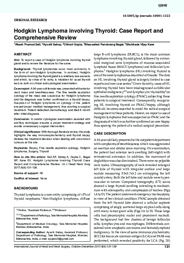 (PDF) Hodgkin Lymphoma involving Thyroid: Case Report and Comprehensive ...