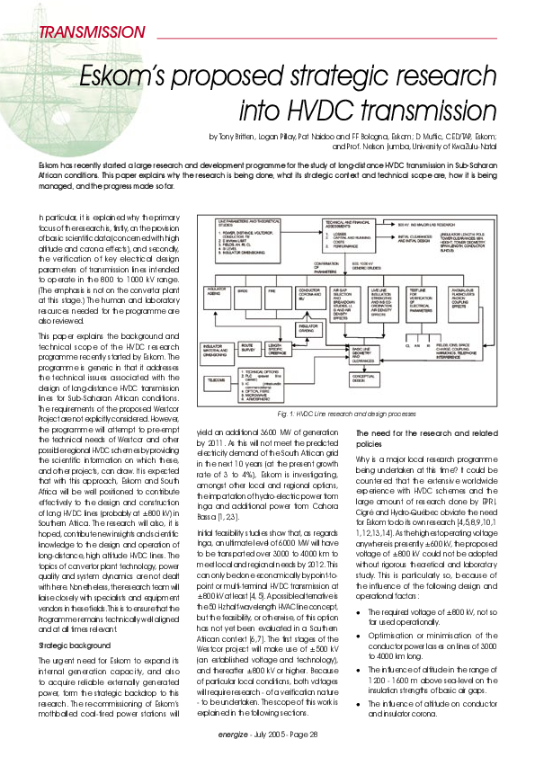 (PDF) Eskom's proposed strategic research into HVDC transmission