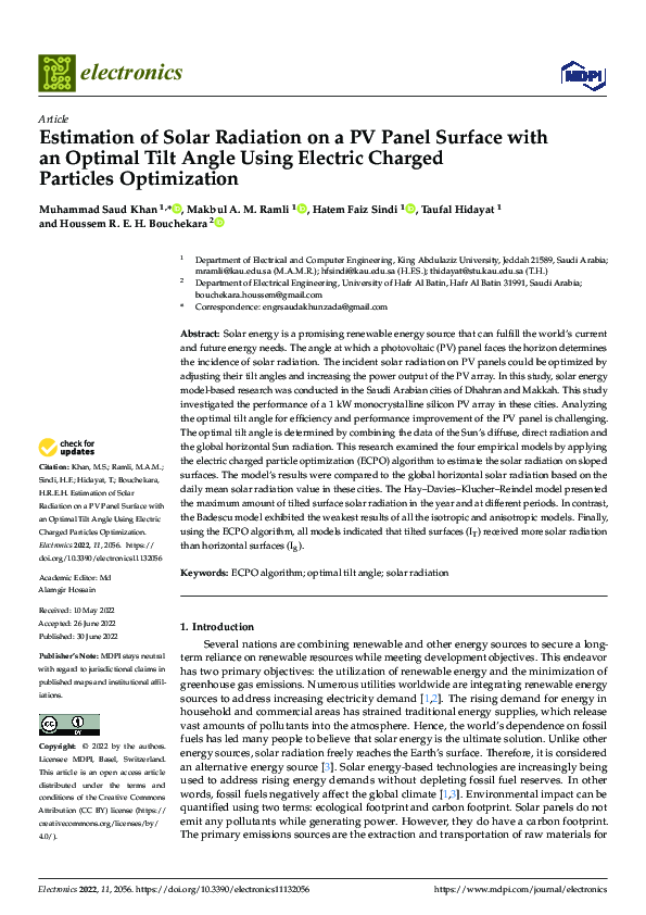 (PDF) Estimation of Solar Radiation on a PV Panel Surface with an Optimal Tilt Angle Using ...