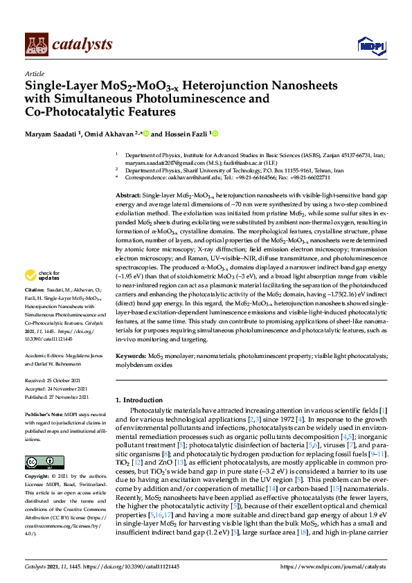(PDF) Single-Layer MoS2-MoO3-x Heterojunction Nanosheets with ...