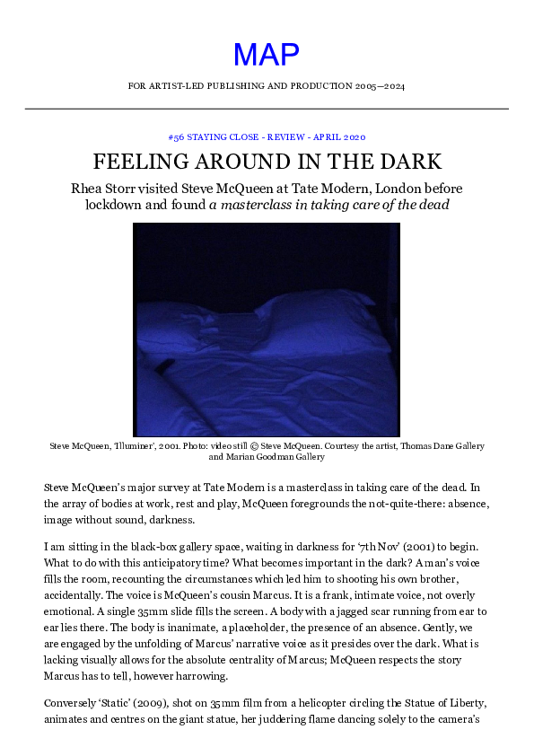 (PDF) Feeling Around in the Dark: Rhea Storr visited Steve McQueen at ...