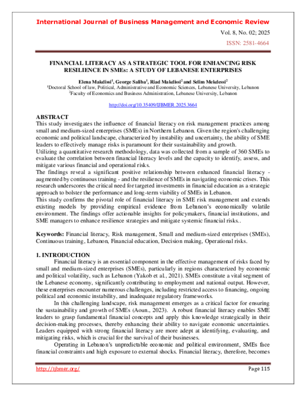 (PDF) FINANCIAL LITERACY AS A STRATEGIC TOOL FOR ENHANCING RISK ...