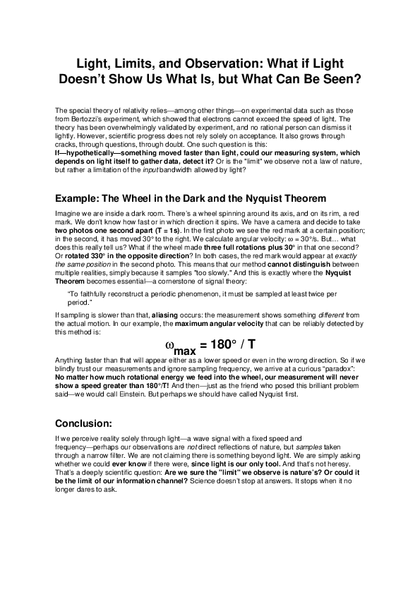 (PDF) Light, Limits, and Observation: What if Light Doesn't Show Us ...