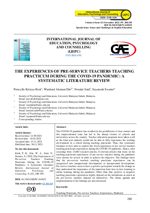 (PDF) The Experiences of Pre-Service Teachers Teaching Practicum During ...