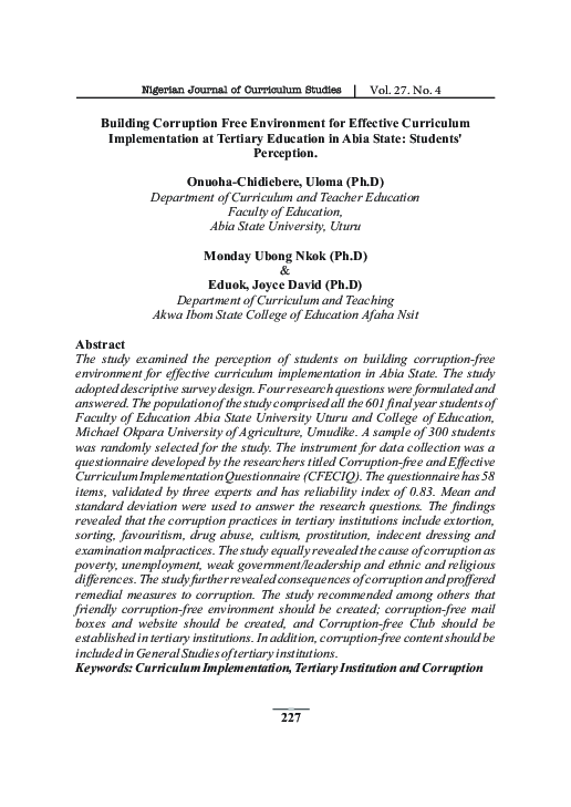 (PDF) Building Corruption Free Environment for Effective Curriculum ...
