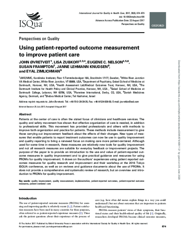 (PDF) Using patient-reported outcome measurement to improve patient care