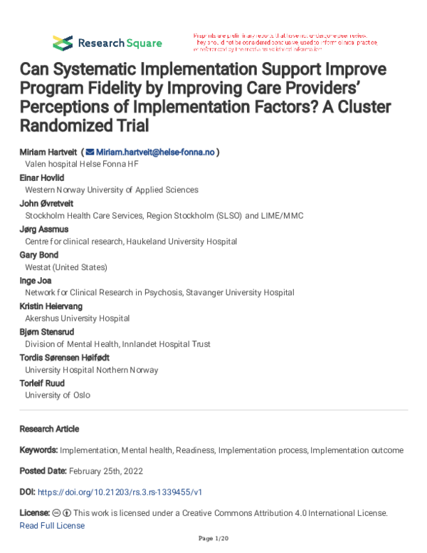 (PDF) Can Systematic Implementation Support Improve Program Fidelity by ...