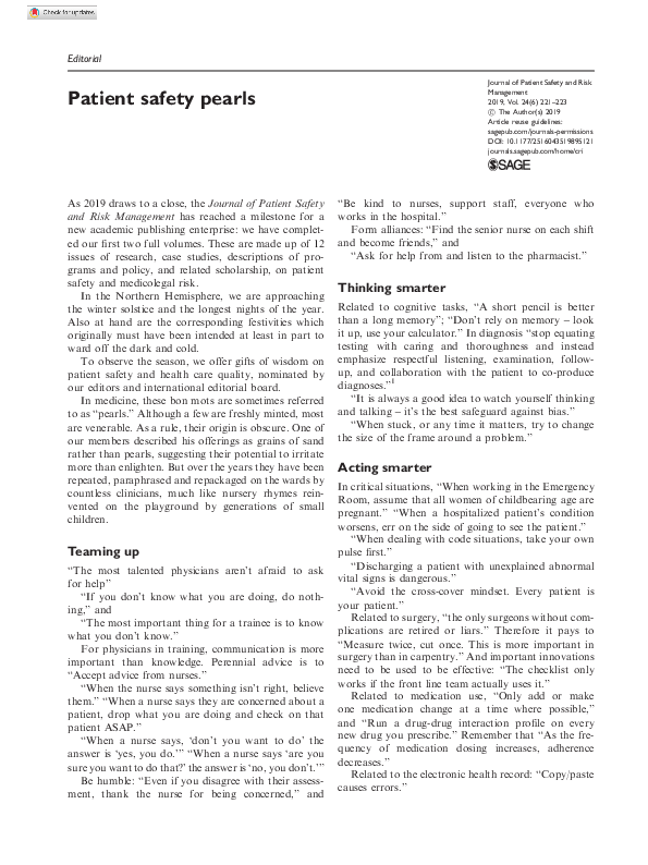 (PDF) Patient safety pearls