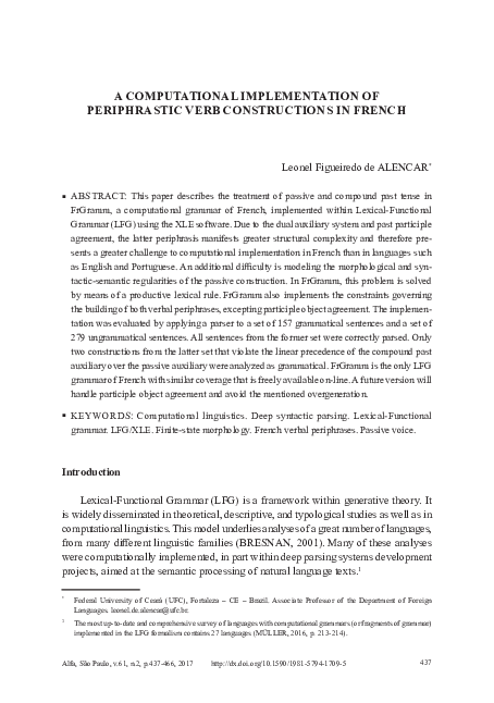 (PDF) A Computational Implementation of Periphrastic Verb Constructions in French