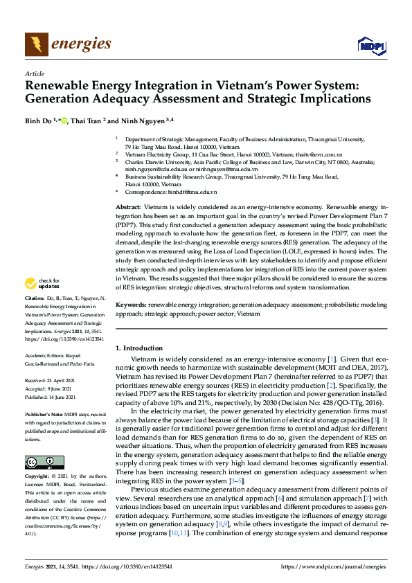 (PDF) Renewable Energy Integration in Vietnam’s Power System ...