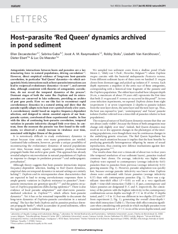 (PDF) Host–parasite ‘Red Queen’ dynamics archived in pond sediment