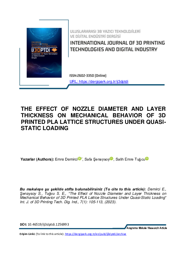 (PDF) THE EFFECT OF NOZZLE DIAMETER AND LAYER THICKNESS ON MECHANICAL BEHAVIOR OF 3D PRINTED PLA ...
