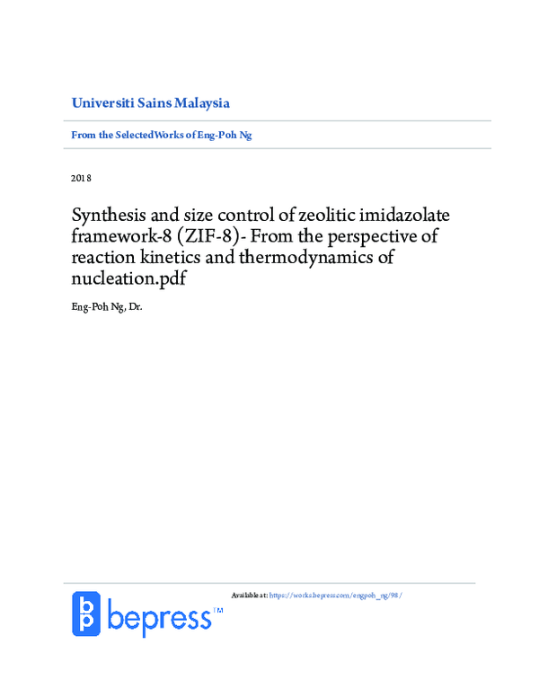 (PDF) Synthesis and size control of zeolitic imidazolate framework-8 (ZIF-8): From the ...