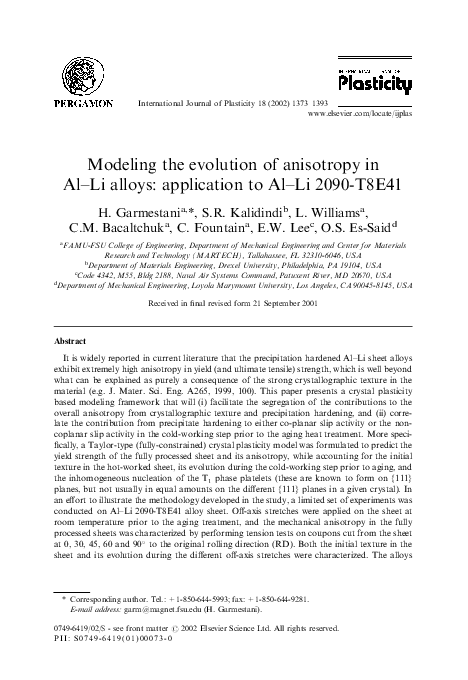 (PDF) Modeling the evolution of anisotropy in Al–Li alloys: application ...