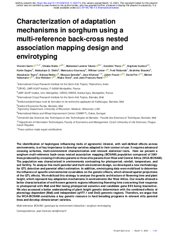 (PDF) Characterization of adaptation mechanisms in sorghum using a multi-reference back-cross ...