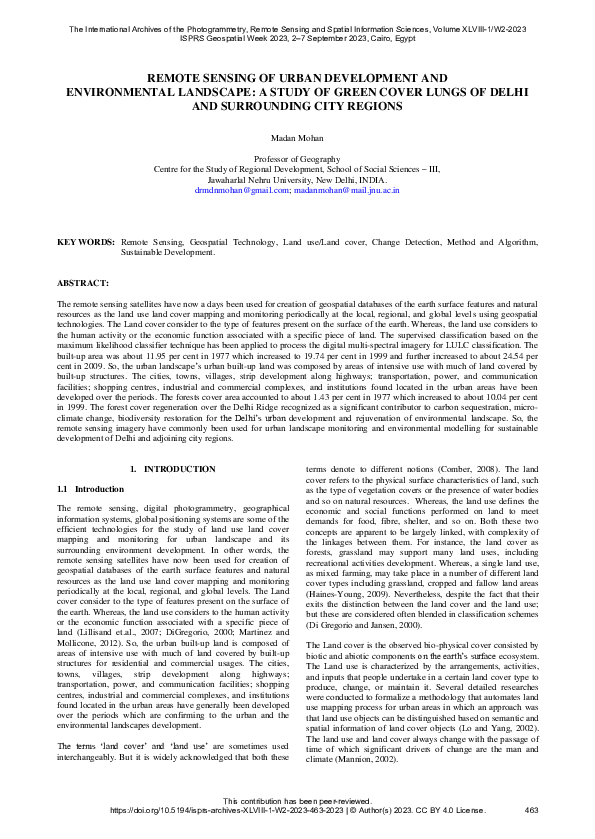 (PDF) Remote Sensing of Urban Development and Environmental Landscape ...