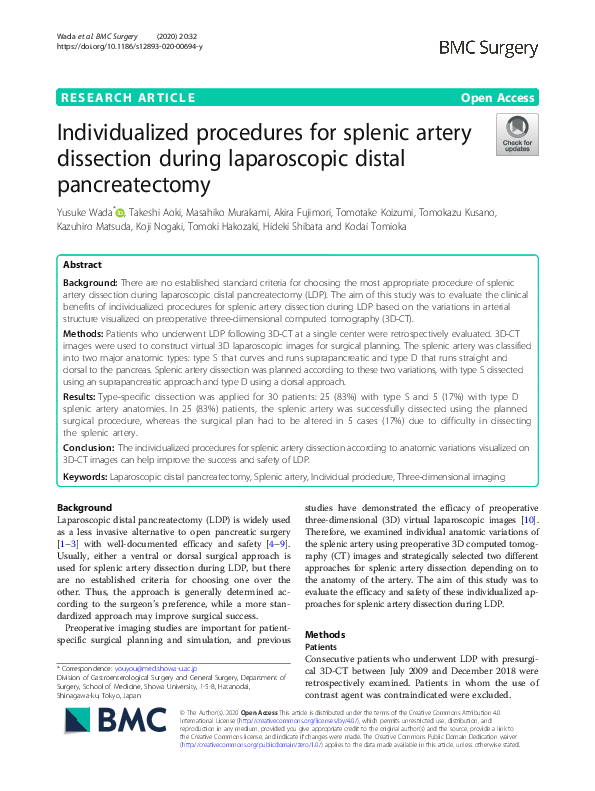 (PDF) Individualized procedures for splenic artery dissection during ...