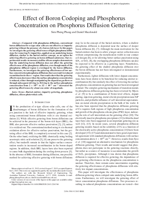 (PDF) Effect of Boron Codoping and Phosphorus Concentration on ...