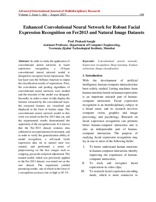 (PDF) Enhanced Convolutional Neural Network for Robust Facial Expression Recognition on Fer2013 ...