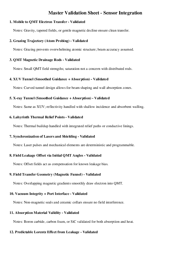 (PDF) Master Validation Sheet -Sensor Integration