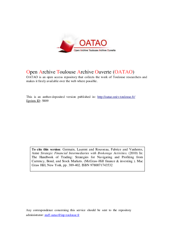 (PDF) Strategic Financial Intermediaries with Brokerage Activities