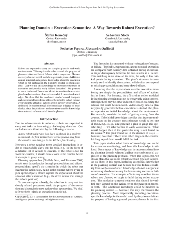 (PDF) Planning Domain + Execution Semantics: A Way Towards Robust Execution?