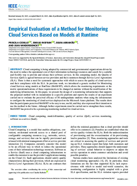 (PDF) Empirical Evaluation of a Method for Monitoring Cloud Services Based on Models at Runtime