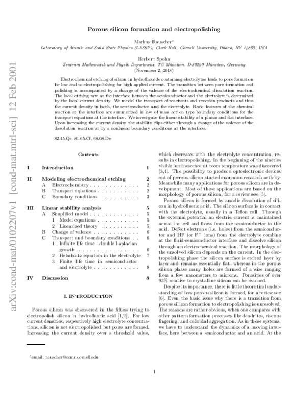 (PDF) Porous silicon formation and electropolishing
