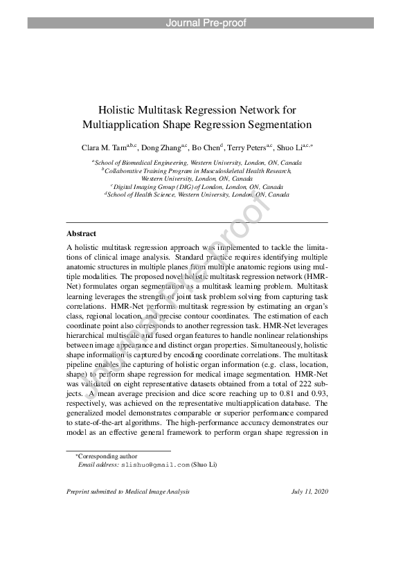 Pdf Holistic Multitask Regression Network For Multiapplication Shape Regression Segmentation