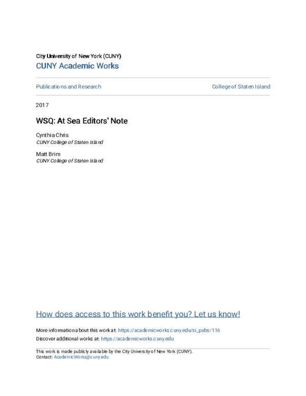 (PDF) WSQ: At Sea Editors' Note